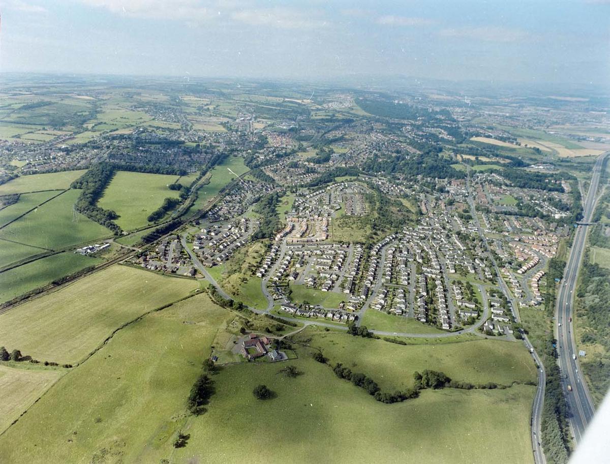 Aerial view looking west over Gilston, Polmont, and the M9 - Falkirk ...