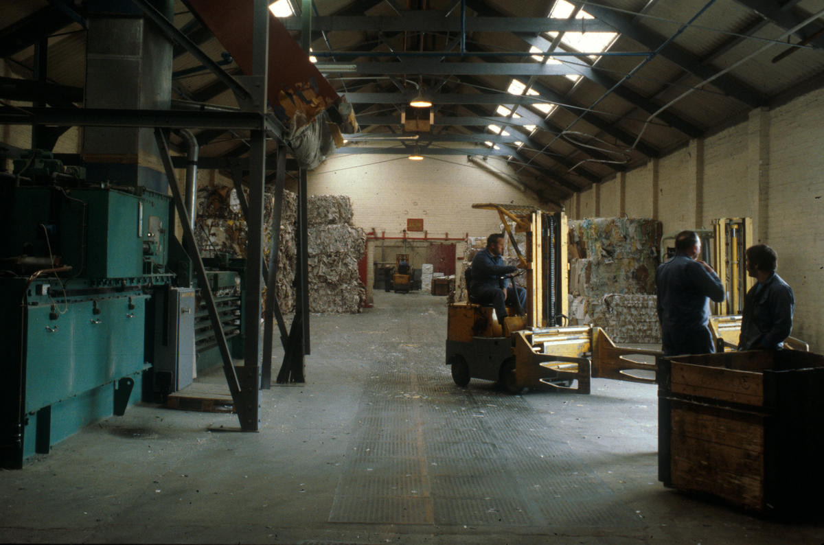 Denny Paper Mill - interior of storage shed for pulp and recycled scrap ...