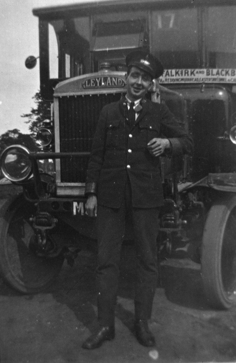 Bus driver standing in front of bus at Stirling Road depot - Falkirk ...